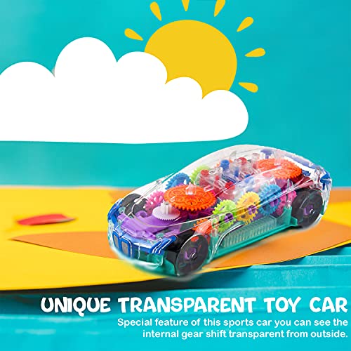 Toysery Transparent Toy Car for Toddlers – See Through Electric Car, Mechanical Battery Operated Race Car Toy with Visible Colored Moving Gears, Brilliant LED Light Effects, Plays Charming Music,