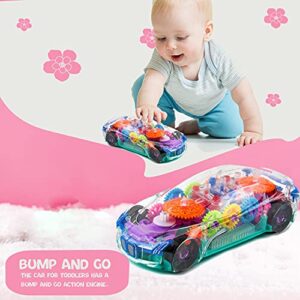 Toysery Transparent Toy Car for Toddlers – See Through Electric Car, Mechanical Battery Operated Race Car Toy with Visible Colored Moving Gears, Brilliant LED Light Effects, Plays Charming Music,