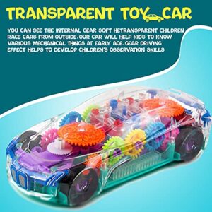 Toysery Transparent Toy Car for Toddlers – See Through Electric Car, Mechanical Battery Operated Race Car Toy with Visible Colored Moving Gears, Brilliant LED Light Effects, Plays Charming Music,