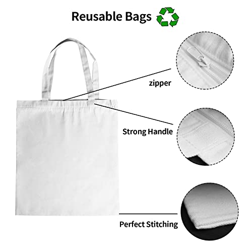 UOhost 8 PCS 100% Polyester Sublimation Blank Canvas Tote Bags with Zipper for Women Kids Gift，Resuable Washable