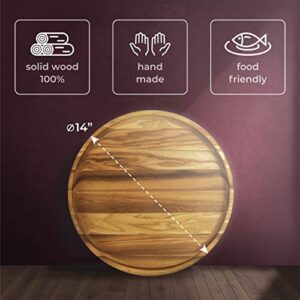 WOODLA Natural Wood Large Round Plate for Serving Cheese and Deli Meats Table Decoration Tray Decorative Item for Kitchen