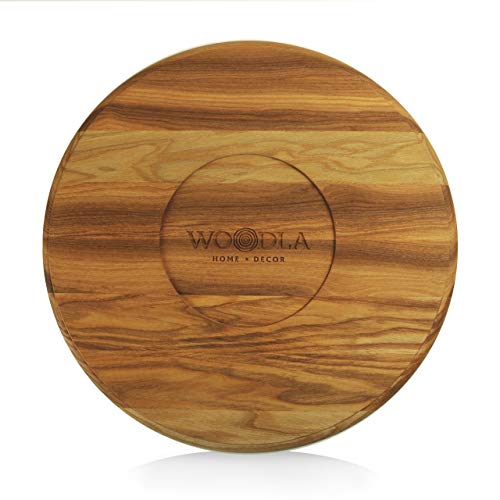 WOODLA Natural Wood Large Round Plate for Serving Cheese and Deli Meats Table Decoration Tray Decorative Item for Kitchen