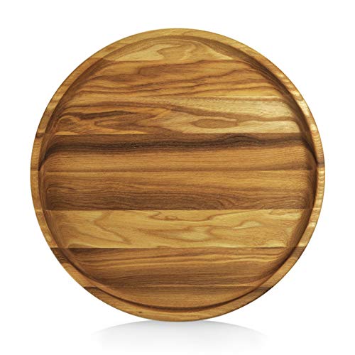 WOODLA Natural Wood Large Round Plate for Serving Cheese and Deli Meats Table Decoration Tray Decorative Item for Kitchen