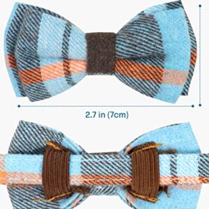 TagME Personalized Cat Collar, Breakaway Tartan Kitten Collar with Cute Bow Tie & Bell, Stainless Steel Slide-on Pet ID Tag Engraved with Name & Phone Numbers, Haze Blue