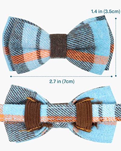 TagME Personalized Cat Collar, Breakaway Tartan Kitten Collar with Cute Bow Tie & Bell, Stainless Steel Slide-on Pet ID Tag Engraved with Name & Phone Numbers, Haze Blue