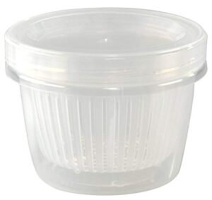 home-x clear plastic storage container with removable strainer and lid, small food storage container, 1-cup capacity, 4 ½” l x 3 ½” w x 3 ¼” h, opaque