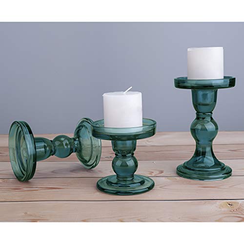 Lewondr Glass Candle Holders, 3 Pieces Crystal Clear Candlesticks with Elegant Design for Pillar Taper Candle and Tea Light, Home Table Living Room Wedding Party Decorations Home Décor - Green