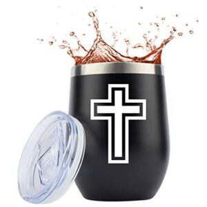 religious gifts for women - 12 ounce stainless steel tumbler/mug with lid for coffee or cold drinks | men spiritual cross fathers day or dad | by jenvio