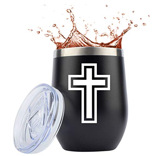 Religious Gifts for Women - 12 Ounce Stainless Steel Tumbler/Mug with Lid for Coffee or Cold Drinks | Men Spiritual Cross Fathers Day or Dad | by JENVIO