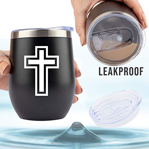 Religious Gifts for Women - 12 Ounce Stainless Steel Tumbler/Mug with Lid for Coffee or Cold Drinks | Men Spiritual Cross Fathers Day or Dad | by JENVIO