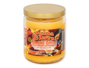 smoke odor exterminator jar candle,peace & love. including 13 oz wax.