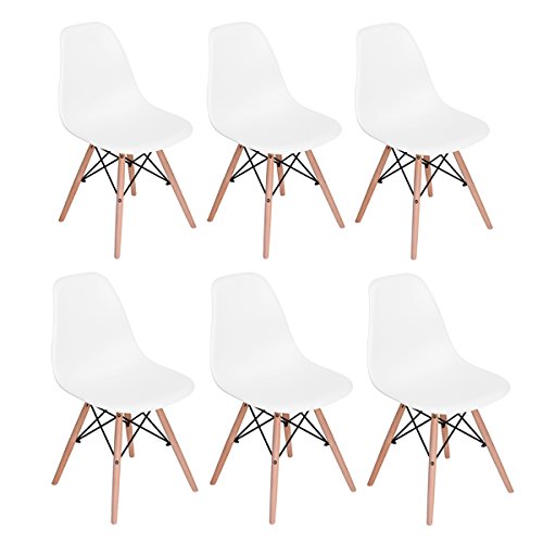 COZYCASA Dining Chairs Modern Style Dining Chairs Mid Century DSW Chair Shell Lounge Plastic Chair for Kitchen Dining Living Room Side Chairs Set of 6, White