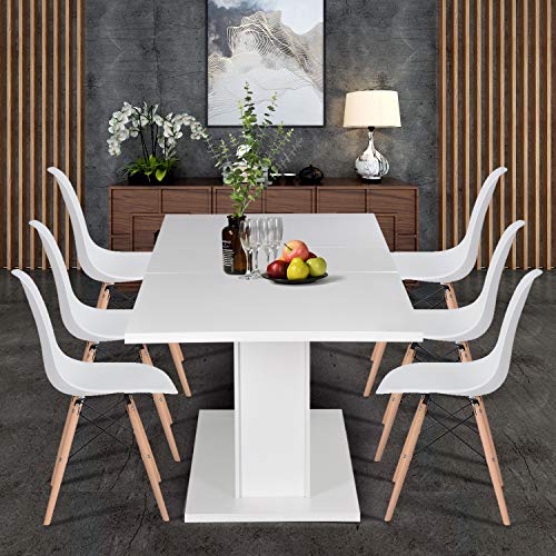 COZYCASA Dining Chairs Modern Style Dining Chairs Mid Century DSW Chair Shell Lounge Plastic Chair for Kitchen Dining Living Room Side Chairs Set of 6, White