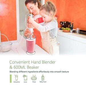 TSYMO 800w Immersion Blender Handheld, 4-in-1 Hand Stick with 6-Speed+Turbo, Mixing Cup, Food Chopper, Whisk Attachment, BPA-Free