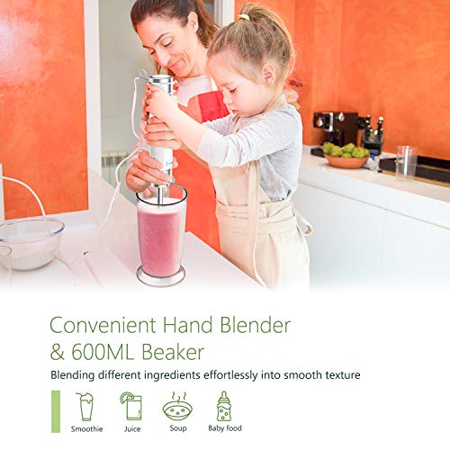 TSYMO 800w Immersion Blender Handheld, 4-in-1 Hand Stick with 6-Speed+Turbo, Mixing Cup, Food Chopper, Whisk Attachment, BPA-Free