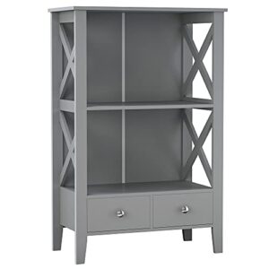 kleankin x- frame freestanding floor bathroom storage with two drawers, storage organizer, cabinet with 3 shelves, grey