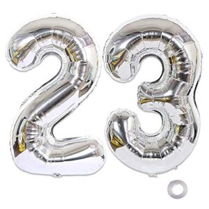 40 Inch Giant 23 Number Balloons Jumbo Silver Number Balloons Foil Helium Balloons for Festival Birthday Anniversary Supplies Home Office Decorations - Silver 23