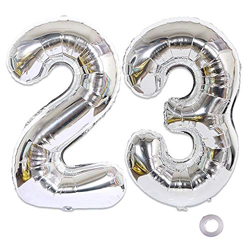 40 Inch Giant 23 Number Balloons Jumbo Silver Number Balloons Foil Helium Balloons for Festival Birthday Anniversary Supplies Home Office Decorations - Silver 23