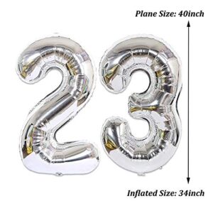 40 Inch Giant 23 Number Balloons Jumbo Silver Number Balloons Foil Helium Balloons for Festival Birthday Anniversary Supplies Home Office Decorations - Silver 23