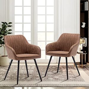 awonde brown faux leather accent chairs set of 2 modern arm chairs for living room dining room office guest chair with metal legs