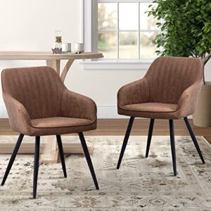 Awonde Brown Faux Leather Accent Chairs Set of 2 Modern Arm Chairs for Living Room Dining Room Office Guest Chair with Metal Legs