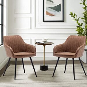 Awonde Brown Faux Leather Accent Chairs Set of 2 Modern Arm Chairs for Living Room Dining Room Office Guest Chair with Metal Legs