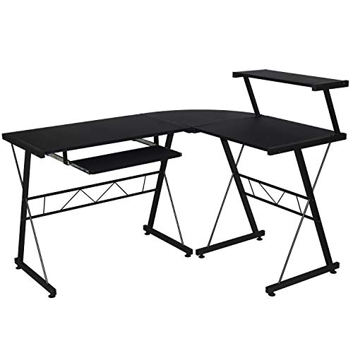 Corner Wood L-Shape Computer Workstation Desk 3 Piece Adjustable Two-Way Shelf Set up