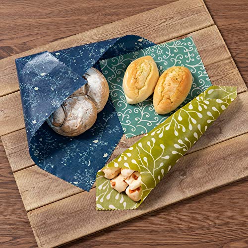 Akeeko Reusable Food Wraps w/Beeswax Assorted 9 Packs - Eco-Friendly Reusable Wraps, Biodegradable, Zero Waste, Organic, Sustainable, Plastic-Free Food Storage, 5S, 3M, 1L w/Abstract Curves Pattern