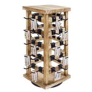 ikee design natural wood rotating jewelry storage display with 42 hooks, wooden hanging accessories tower, oak color, 7.5" w x 7.5" d x 15.9" h