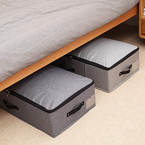 AMJ Foldable Under Bed Storage Basket Container [2 Pack] with Durable Fabric for Clothes, Shoes,Toys, Blanket, Comforter Organizers Bins, Black Grey