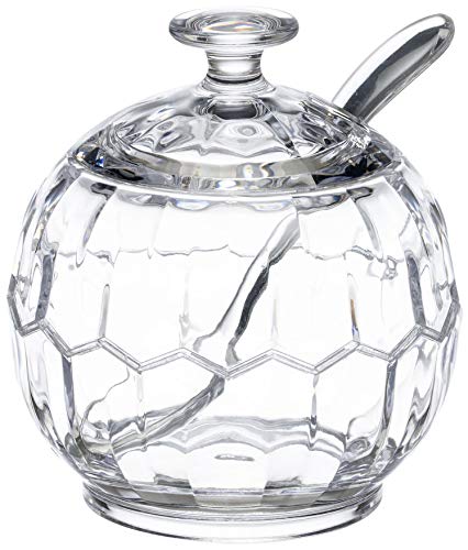 KLIFA- HONEYCOMB Series, Acrylic Sugar Bowl with Spoon and Lid, Seasoning Box, Salt Bowl, Clear, 10.15 oz