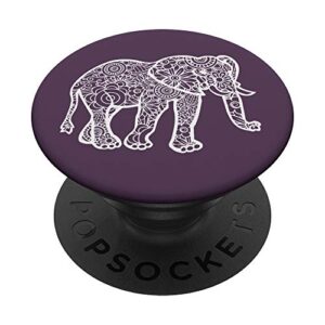 plum purple - elephant mandala floral flower design popsockets swappable popgrip