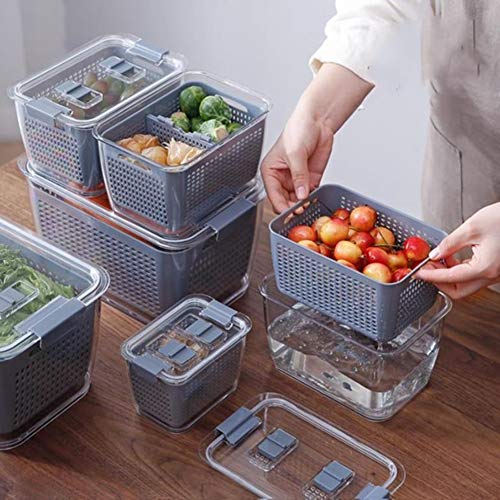 No/Brand lazkissy Fresh-keeping Container, 3-in-1 Multifunctional Draining Crisper with Strainers, Vegetables and fruits Storage Containers with Vents, 3 packs for various sizes of food storage