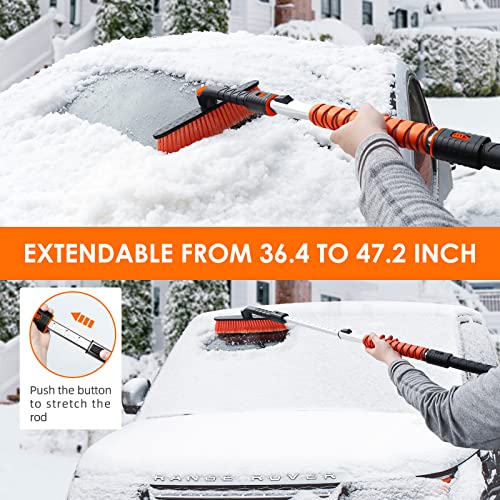 AstroAI 47.2" Ice Scraper and Extendable Snow Brush for Car Windshield with Foam Grip and 360° Pivoting Brush Head for Christmas Car Auto Truck SUV(Orange)