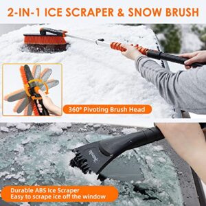 AstroAI 47.2" Ice Scraper and Extendable Snow Brush for Car Windshield with Foam Grip and 360° Pivoting Brush Head for Christmas Car Auto Truck SUV(Orange)