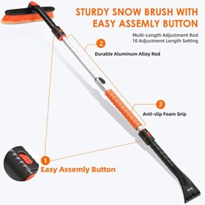 AstroAI 47.2" Ice Scraper and Extendable Snow Brush for Car Windshield with Foam Grip and 360° Pivoting Brush Head for Christmas Car Auto Truck SUV(Orange)