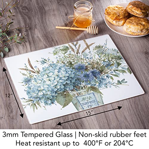 CounterArt Bohemian Blue 3mm Heat Tolerant Tempered Glass Cutting Board 15” x 12” Manufactured in the USA Dishwasher Safe