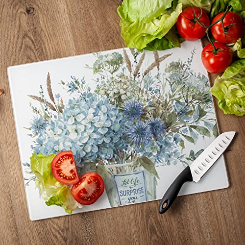 CounterArt Bohemian Blue 3mm Heat Tolerant Tempered Glass Cutting Board 15” x 12” Manufactured in the USA Dishwasher Safe