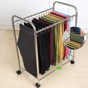 trolley stainless steel pants hangers rolling trolley, trouser skirt dress jeans closet storage organizer rack, anti rust, space saving (size : 24 hangers)