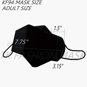 [30 Pack] Black Disposable KF-94 Face Mask, Individual Pack, Made in Korea, Disposable, Nose Mouth Covering Dust Face Mask, Adjustable Strap, Unisex Adult, 3D Ergonomic Design