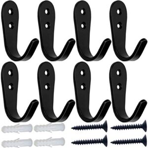 8 pcs black coat hooks for wall, heavy duty hooks for hanging coats no rust hooks wall mounted with screws for key, towel, bags, cup, hat indoor and outdoor (black-8pcs)