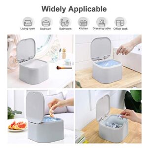 Small Trash Can with Lid, Mini Plastic Table Countertop Desktop Garbage Bin for Study Desk Dressing Table Office Kitchen Bathroom Bedroom Living Room, Grey