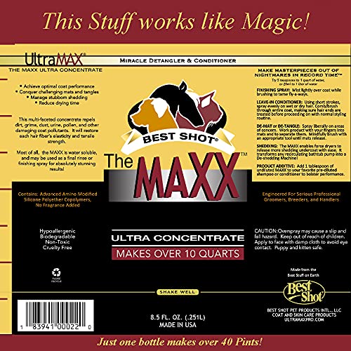 Best Shot The MAXX Ultra Concentrate Miracle Detangler and Conditioner, Moisturizing Conditioner for Pets, Hypoallergenic, 8.5 Oz.