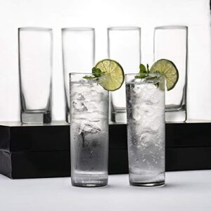 lemonsoda premium highball glass set - elegant tom collins glasses set of 6-12oz tall drinking water glasses - bar glassware for mojito, whiskey, cocktail - crystal high ball glass drink tumblers