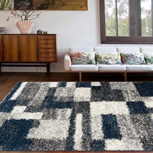 Rugshop Distressed Modern Boxes Plush Shag Area Rug 5' x 7' Navy