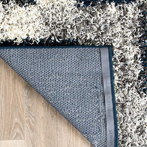 Rugshop Distressed Modern Boxes Plush Shag Area Rug 5' x 7' Navy