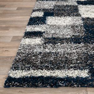 Rugshop Distressed Modern Boxes Plush Shag Area Rug 5' x 7' Navy