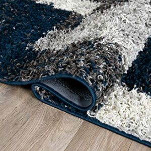 Rugshop Distressed Modern Boxes Plush Shag Area Rug 5' x 7' Navy