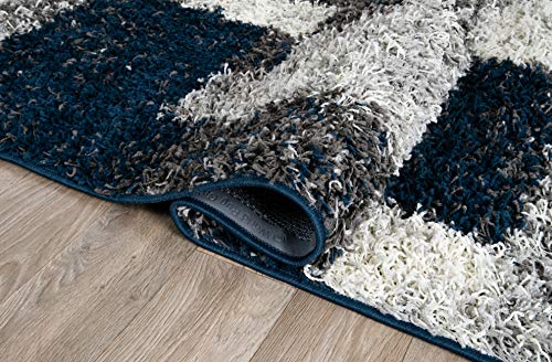 Rugshop Distressed Modern Boxes Plush Shag Area Rug 5' x 7' Navy