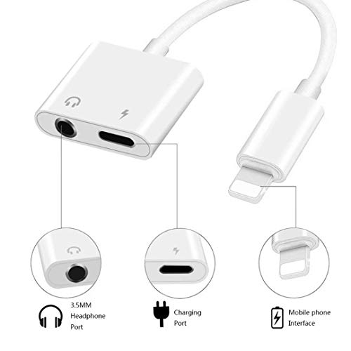 [Apple MFi Certified] Headphone Adapter for iPhone, 2 in 1 Lightning to 3.5mm Headphone and Charger Jack Dongle AUX Audio Adapter Compatible with iPhone 11/11 Pro/XS/XR/X/8 7 6, iPad, iPod, iOS 13